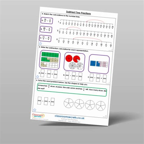 Year 4 Subtract Two Fractions Homework Resource Classroom Secrets