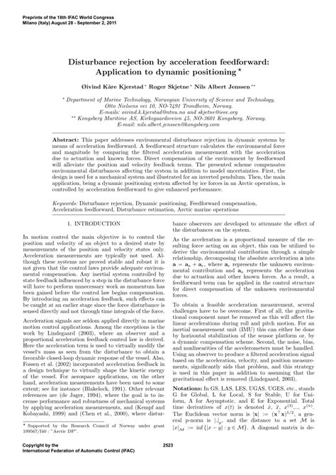 Pdf Disturbance Rejection In Dynamic Systems By Use Of Acceleration