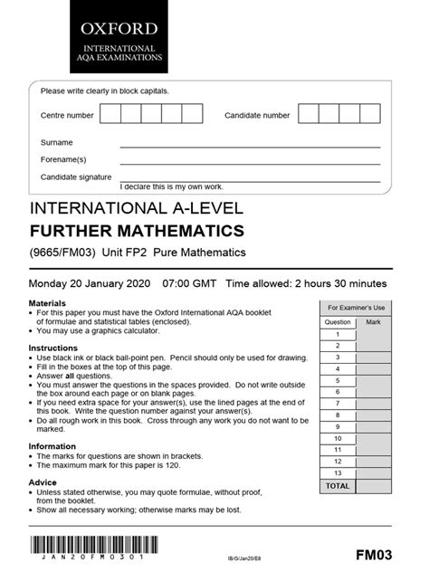 A Level Further Maths Unit 3 Question Paper Jan20 Pdf Euclidean Vector Trigonometric Functions