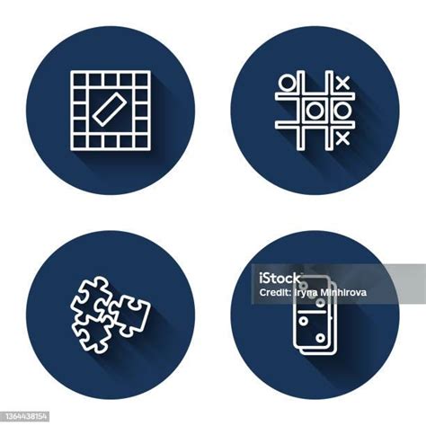 긴 그림자 라인 보드 게임 틱 택 발가락 퍼즐 조각 장난감과 도미노를 설정합니다 파란색 원 버튼입니다 벡터 개념에 대한 스톡 벡터 아트 및 기타 이미지 Istock