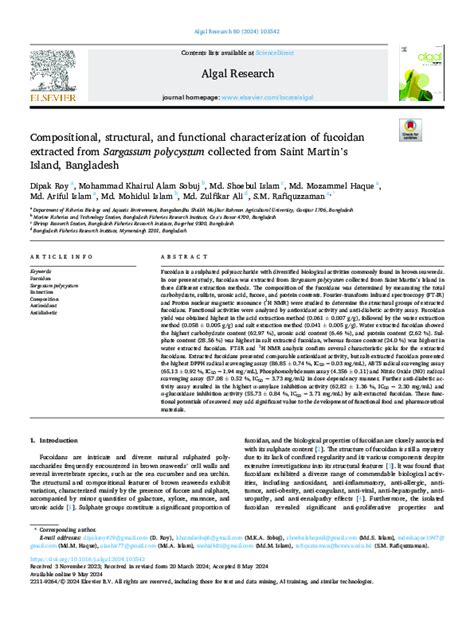 Pdf Compositional Structural And Functional Characterization Of Fucoidan Extracted From
