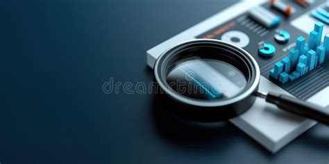 Magnifying Glass Data Analysis Business Chart Blue Black Closeup Modern Research Focus Stock