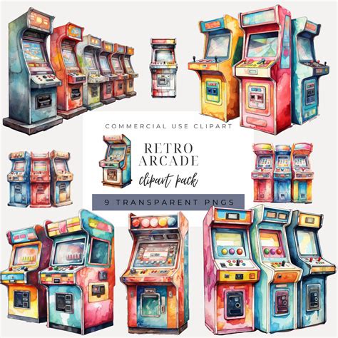 Retro Arcade Clipart Instant Download Vintage Video Game Graphics For