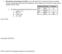 Answered Declaring And Printing Variables Given The Table Below