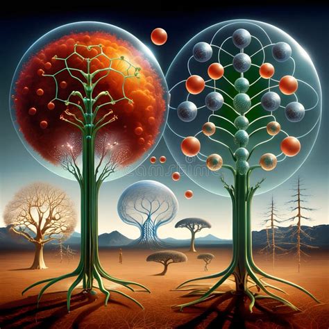 Surreal Alien Landscape With Tree Like Orbs And Barren Terrain Stock