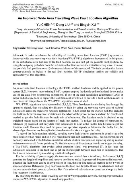 An Improved Wide Area Travelling Wave Fault Location Algorithm Scientificnet