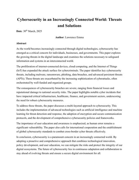 Pdf Cybersecurity In An Increasingly Connected World Threats And Solutions