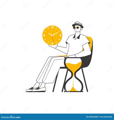 The Guy Is Holding A Watch Time Management Concept Lineart Isolated Vector Illustration