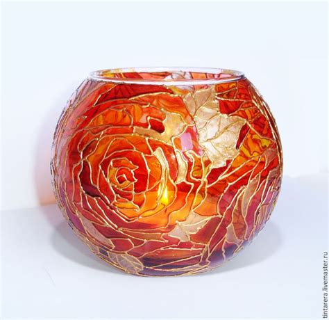 подсвечник Розы Стеклянные банки арт Декоративные изделия из стекла Роспись бутылок