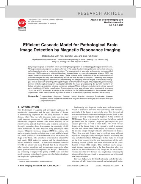 Pdf Efficient Cascade Model For Pathological Brain Image Detection By Magnetic Resonance Imaging