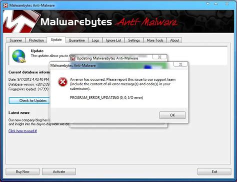 Error To Run The Update For Malwarebyte