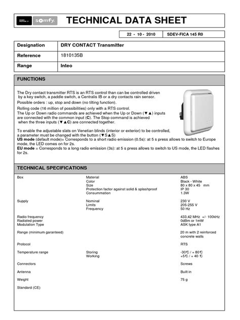 Drycontact Transmitter Technical Data Sheet Pdf Radio Transmitter