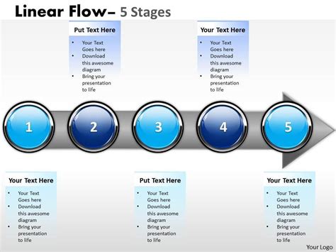 Linear Flow 5 Stages 64 PowerPoint Presentation Designs Slide PPT Graphics Presentation