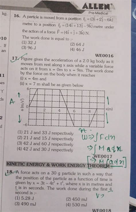 Figure Gives The Acceleration Of A 20 Kg Body As Moves From Rest Along X