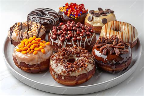 Assorted Gourmet Donuts Platter With Colorful Toppings For Social Media