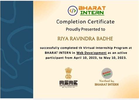 Riya Badhe On Linkedin Webdevelopment Bharatintern Bharatintern Webdevelopmentinternship