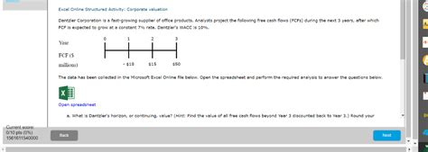 Solved Excel Online Structured Activity Corporate Valuation Chegg