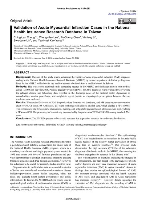 pdf validation of acute myocardial infarction cases in the national