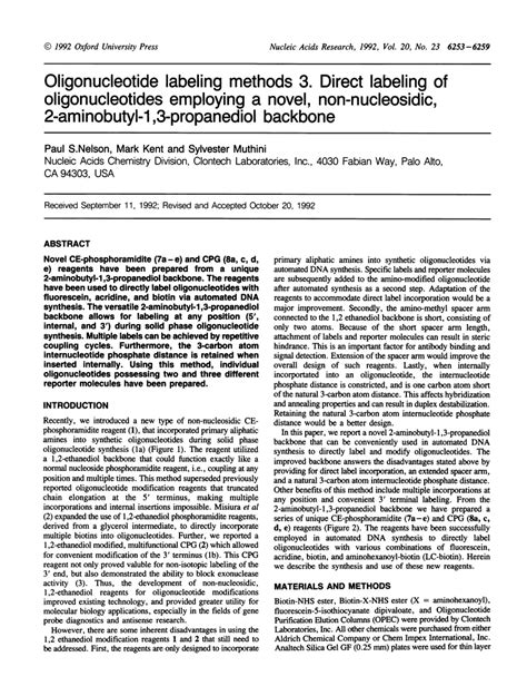 Oligonucleotide Labeling Methods 3 Direct Labeling Of Oligonucleotides Employing A Novel Non