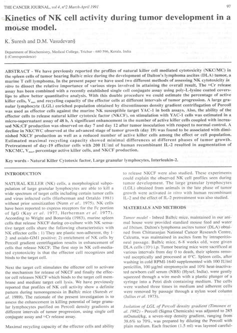 PDF Kinetics Of NK Cell Activity During Tumour Development In A Mouse Model