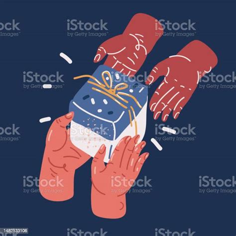 만화 벡터 그림 손은 다른 사람의 손에 선물 상자를 들고 준다 2명에 대한 스톡 벡터 아트 및 기타 이미지 2명 갈색 공예 Istock