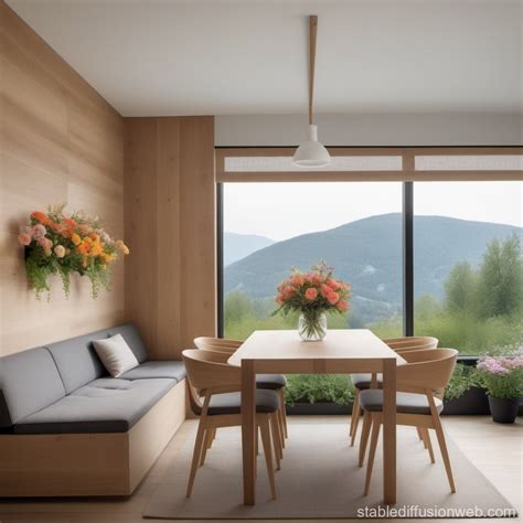 Eiche Bank in Modern Kitchen with Mountain View | Stable Diffusion Online