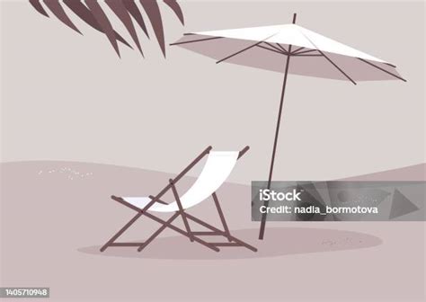 나무와 직물로 만든 갑판 의자 파라솔 코코넛 야자수가있는 낙원 해변 여름철 야외 생활 방식 해변에 대한 스톡 벡터 아트 및 기타 이미지 Istock