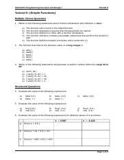 Tutorial 05 Simple Functions Docx AACS1074 Programming Concepts And Design I Tutorial 5