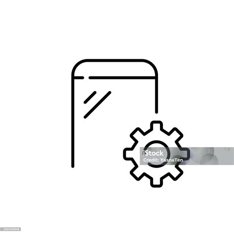 스마트폰 및 장치 설정 휠 모바일 구성 및 맞춤형 조정 완벽한 픽셀 편집 가능한 획 Brand Name Online Messaging Platform에 대한 스톡 벡터 아트