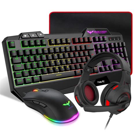 Havit Wired Led Gaming Keyboard Uk Layout And Mouse And Headset And Mouse Pad Combo Set 4 In 1 Bundle