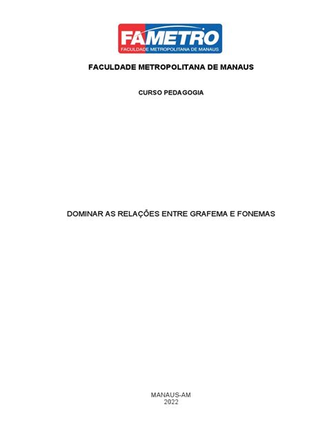 Capa De Trabalho Fametro Pdf
