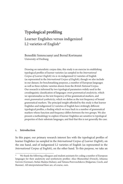 Pdf Typological Profiling Learner Englishes Versus Indigenized L2 Varieties Of English