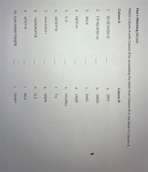Solved Part l: Matching ( 60 ﻿pts )Match Column A with | Chegg.com
