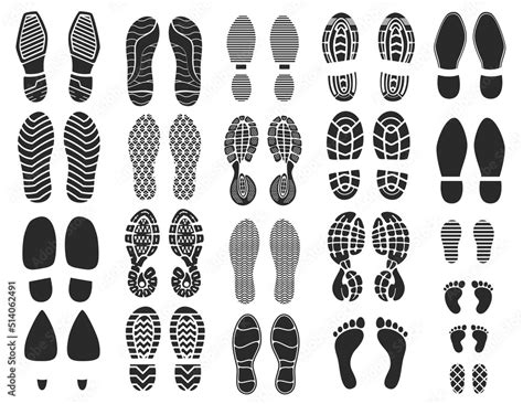 Shoe Footprints Foot Prints Of Sole And Boot Steps Vector Silhouettes