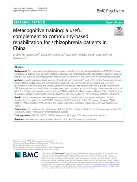 Pdf Metacognitive Training A Useful Complement To Community Based Rehabilitation For