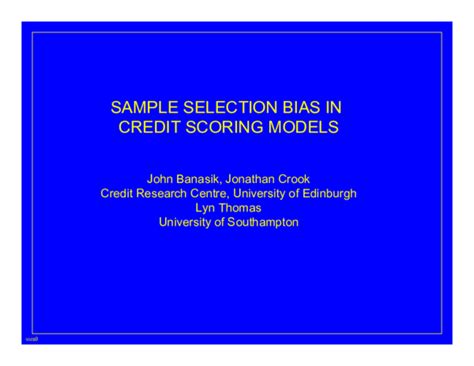 Pdf Sample Selection Bias In Credit Scoring Models
