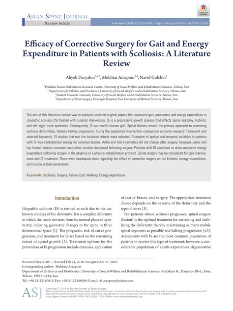 Pdf Efficacy Of Corrective Surgery For Gait And Energy Expenditure In Patients With Scoliosis