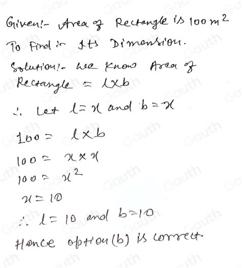 Solved What Are The Dimensions Of A Rectangle With An Area Of 100cm2