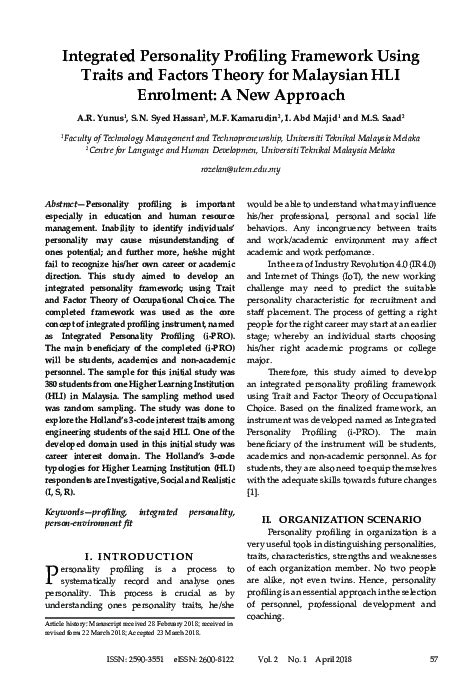 Pdf Integrated Personality Profiling Framework Using Traits And Factors Theory For Malaysian
