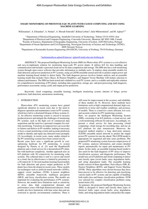 Pdf Smart Monitoring Of Photovoltaic Plants With Cloud Computing And