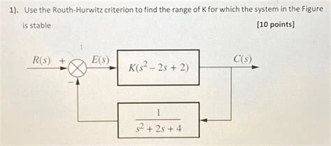 Solved 1 Use The Routh Hurwitz Criterion To Find The Range