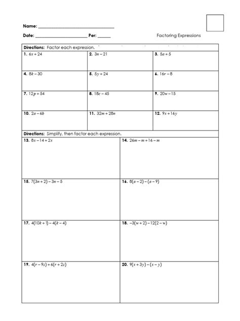 Factoring Expressions Pdf