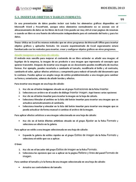 Insertar Y Formatear Objetos En Excel Pdf Microsoft Excel Hoja De