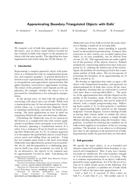 Pdf Approximating Boundary Triangulated Objects With Balls