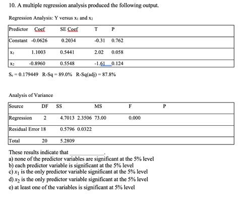 Solved 10 A Multiple Regression Analysis Produced The
