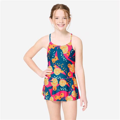 Girls Swimming 1 Piece Skirt Swimsuit 100 Lila Pink
