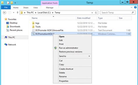 Unattended Promotion Using Windows 2012 Dcpromoexe