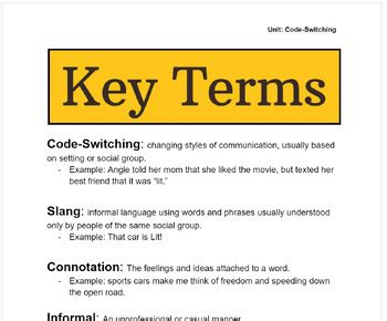 Code Switching Key Terms By The English Language Arts Spot TPT