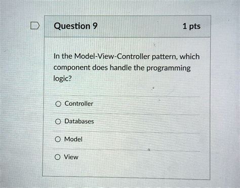 Solved Question 9 1 Pt In The Model View Controller Pattern Which