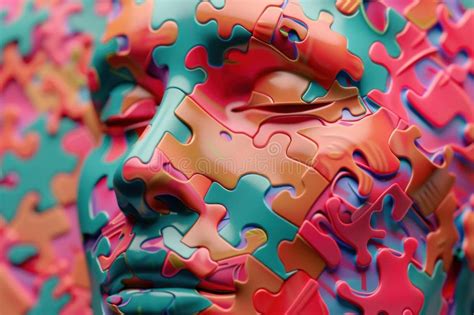 Puzzle Pieces Forming A Colorful Human Face Stock Illustration